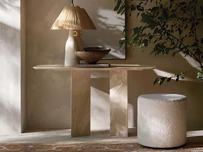 Vesuvius Console Table by Arhaus Beige Coralle Standard Designer Discount Club